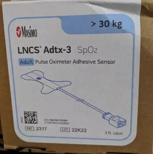 Masimo 2317 LNCS Adtx-3 Spo2 Adult Pulse Ox Adhesive Sensor, NEW BOX OF ...