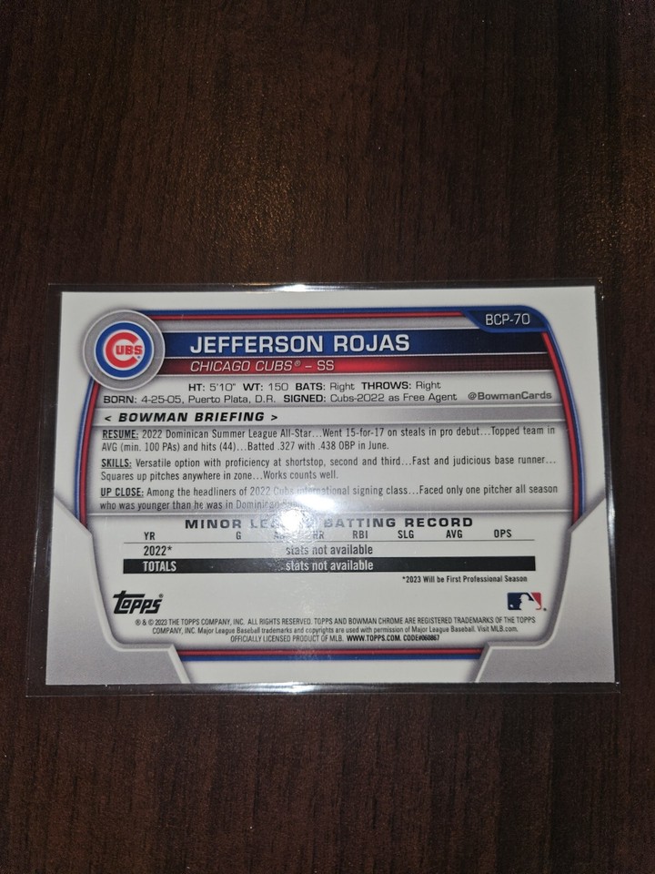 Jefferson Rojas 2023 Bowman Chrome 1st MEGA MOJO Refractor #BCP-70 Cubs ...
