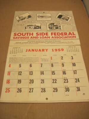OLD PAPER 1959 CALENDAR RECIPES SOUTH SIDE FEDERAL BANK ADVERTISING | eBay