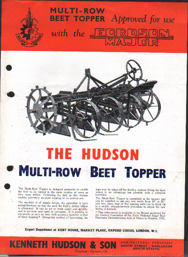 HUDSON Multi-Row Beet Topper for use with Fordson Major Tractor ...
