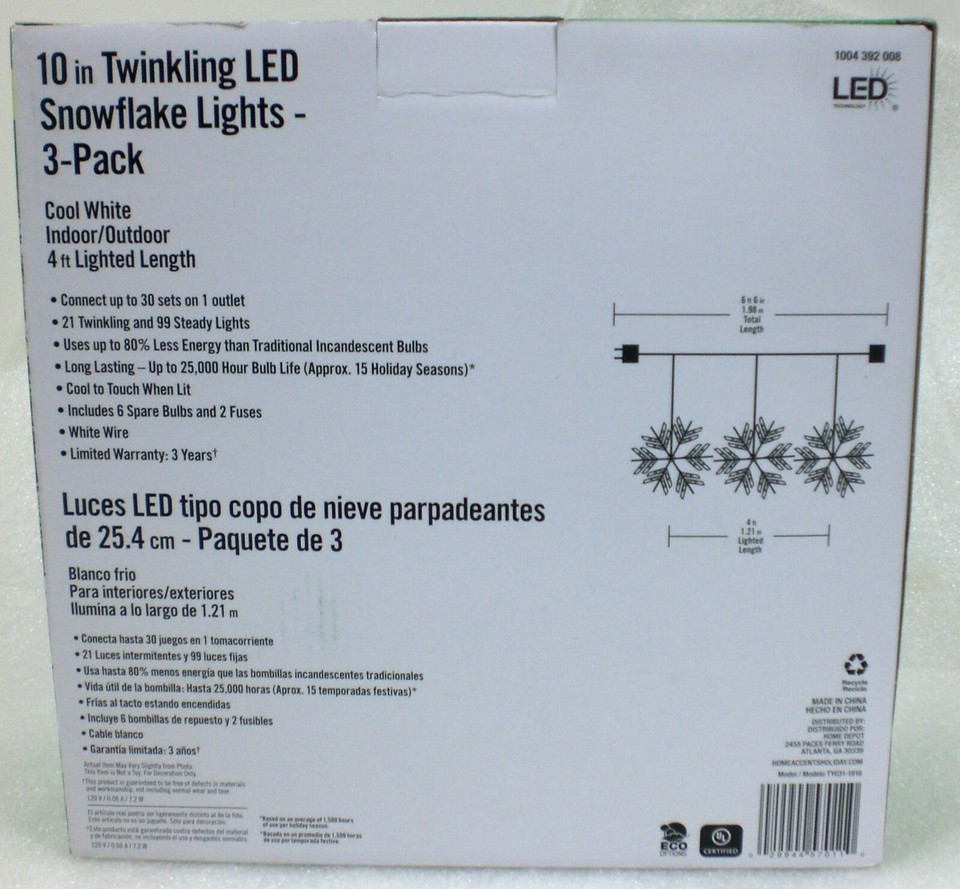 Home Accents Holiday 10" LED Snowflake Lights 3 Pack Twinkling Cool ...