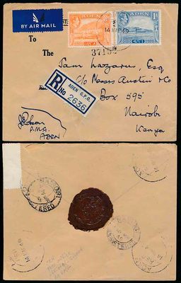 ADEN 1949 POSTMASTER GENERAL SIGNED + SEAL to LAZARUS KENYA REGISTERED ...