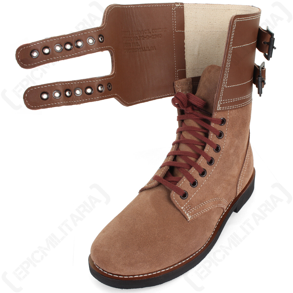 US Army Leather Buckle Boots - WW2 Repro Brown American Combat Shoes ...