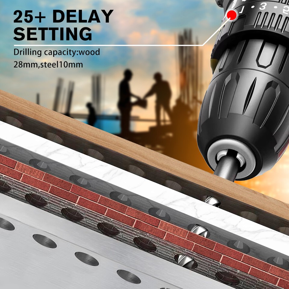 Cordless Drill Driver Kits with 2 Battery 21V Hand-held Electric Drill ...