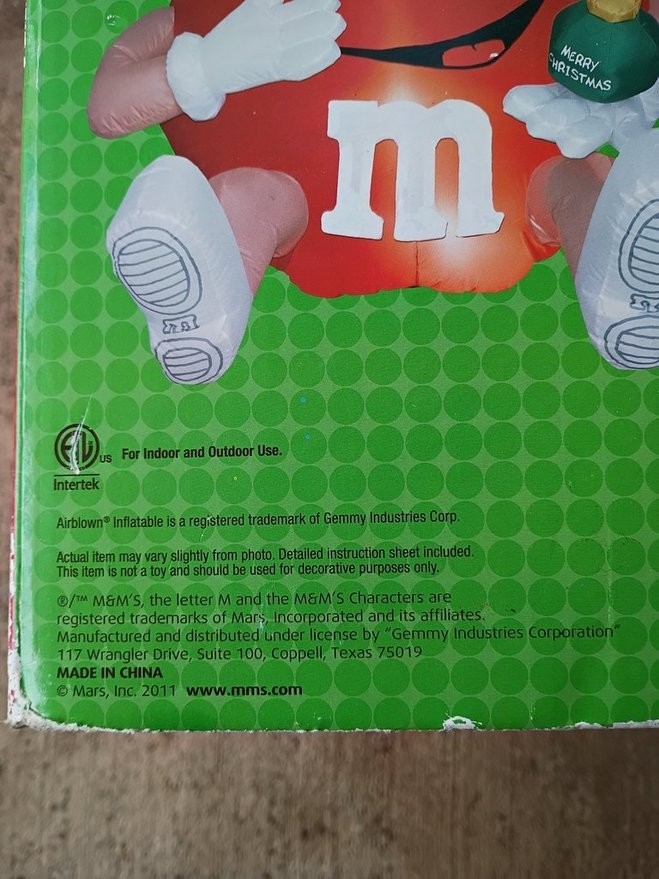 GEMMY Red M&M w/ Santa Hat Green Merry Christmas 5ft Tall Airblown ...