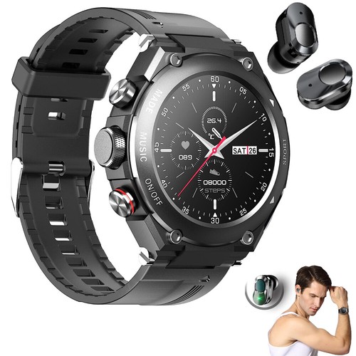 Men's Smart Watch 2 in 1 Wireless Bluetooth Earphones Smart watch Music ...