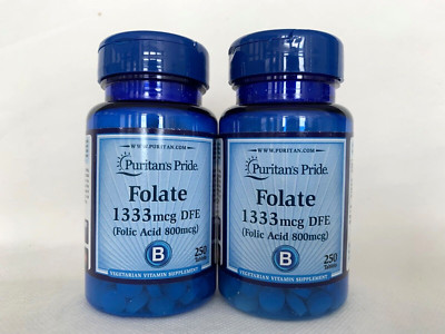 2 Bottles Puritan's Pride Folate 1333 mcg DFE (Folic Acid 800mcg) Made ...