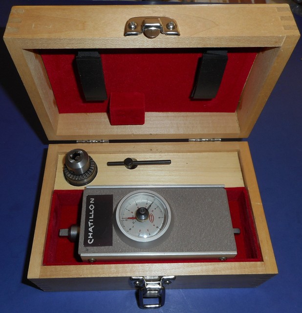 Chatillon TG-10MRP Torque Gage /- 10 oz.in. w/ wood box chuck & chuck ...