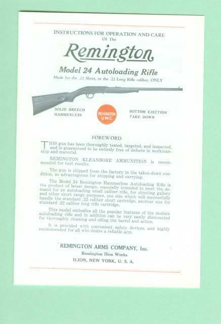 Remington Model 24 Owners Manual Reproduction | eBay