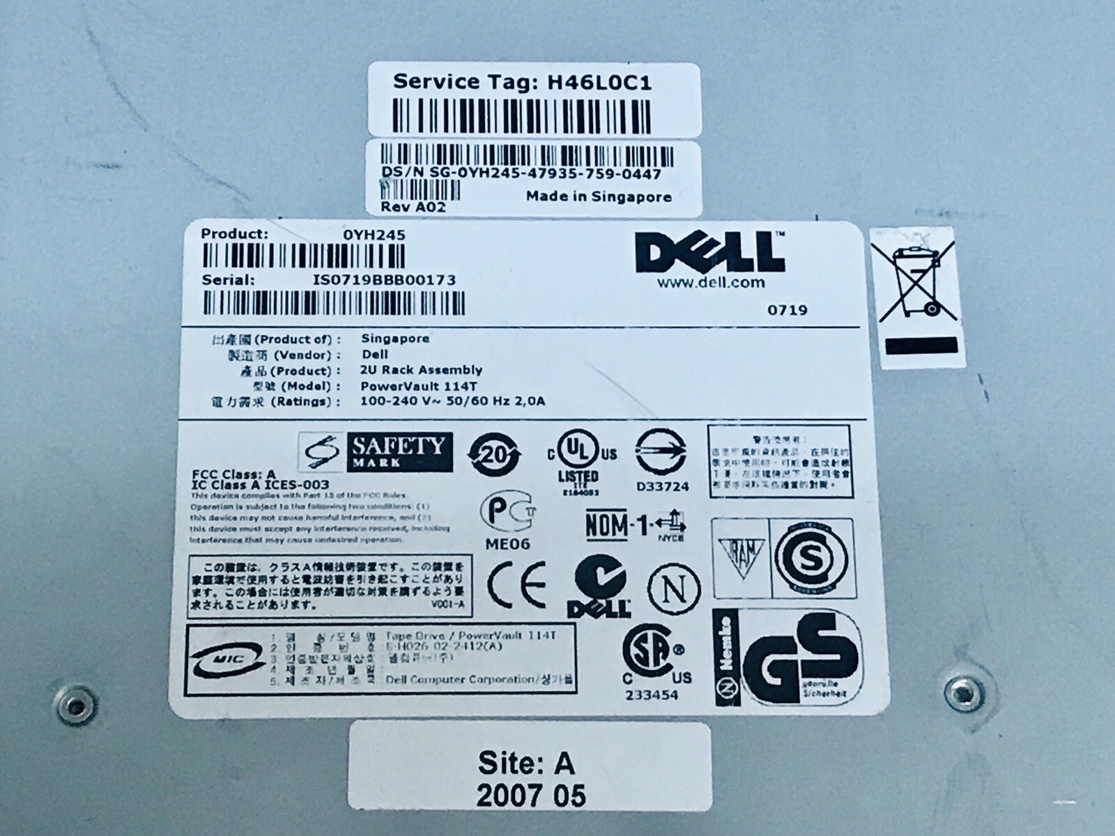 Dell PowerVault 114T Tape Drive Enclosure 2U- 2x Ultrium LTO3- OYH245 ...