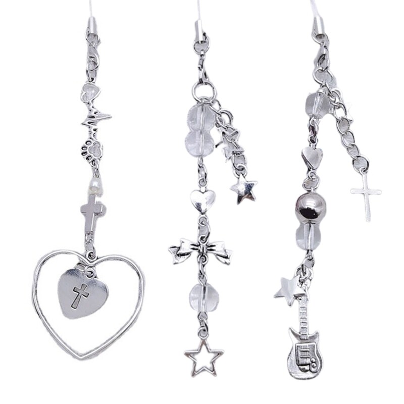 Heart Star Guitar Charm Pendant Chain Phone Straps Pocket Keychain ...