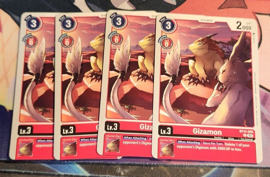 x4 Playset Digimon GIZAMON BT14-008 Red Common TCG | eBay
