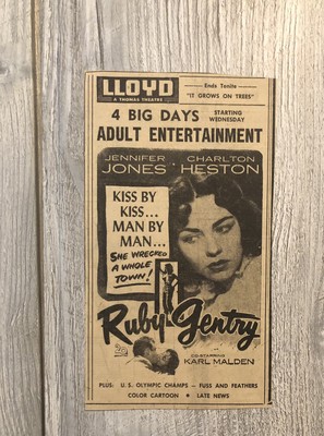 Vintage Movie Ad Ruby Gentry Jennifer Jones Newspaper Ad 0C25 788 | eBay