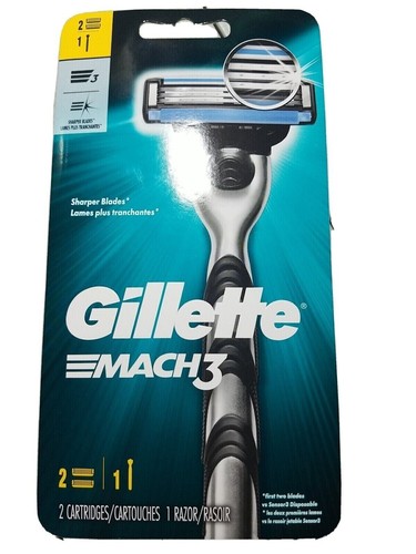 MACH3 MACH 3 MENS GILLETTE RAZOR HANDLE AND 2 REFILL CARTRIDGES NEW | eBay