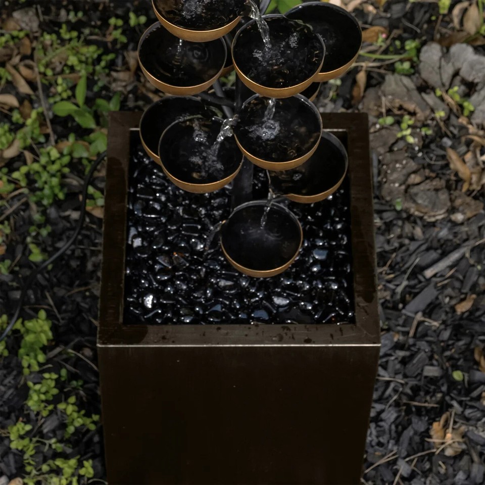 65" Cascading Steel Cup Waterfall Sound Fountain Copper Finish Rust ...