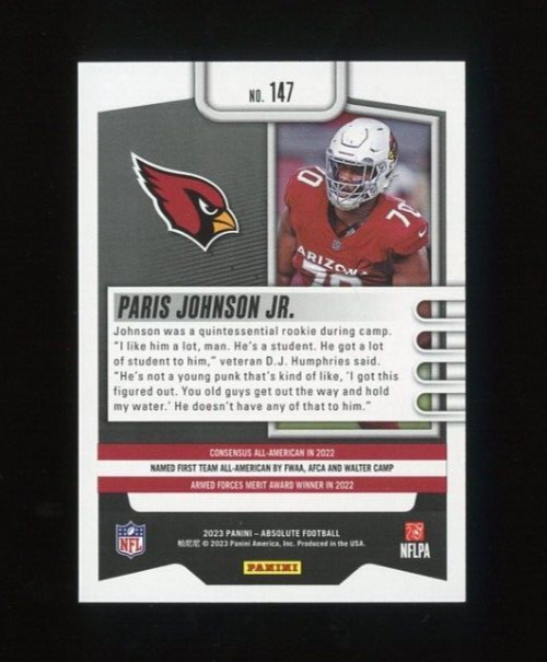 2023 PANINI ABSOLUTE GREEN #147 PARIS JOHNSON JR ROOKE RC ARIZONA ...