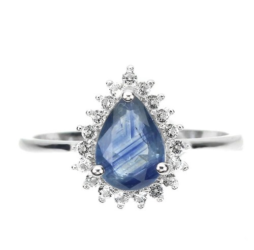 Heated Natural Pear Blue Sapphire 8x6mm White Topaz 925 Silver Ring ...