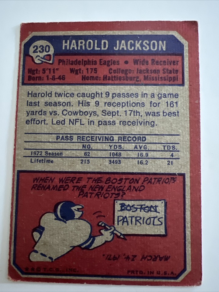 TOPPS 1973 NFL Card HAROLD JACKSON Philadelphia Eagles #230 VG! 🏈 | eBay
