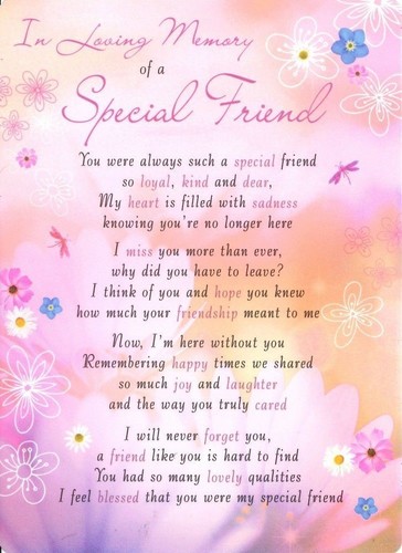 Grave Card IN LOVING MEMORY OF A SPECIAL FRIEND Poem Verse Memorial ...