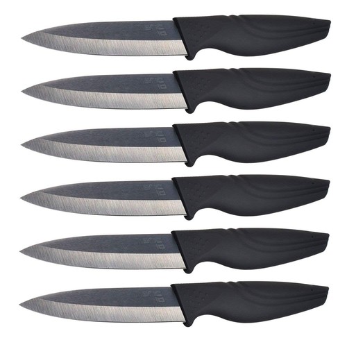 Steak Knives Set of 6 Extremely Sharp Kitchen Ceramic Black Blade Knife ...