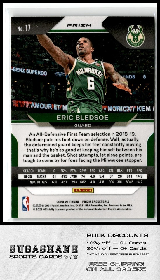 2020 Panini Prizm 17 Eric Bledsoe Silver Milwaukee Bucks Basketball ...