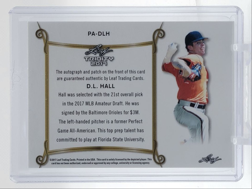 D.L. HALL 2017 LEAF TRINITY PLAYER-WORN PATCH AUTOGRAPH BRONZE AUTO ...