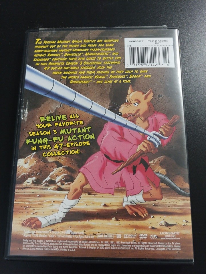 Teenage Mutant Ninja Turtles DVD Season 3 TMNT 47 Episodes 4 Disc Set ...