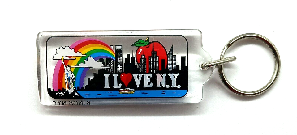 Vintage "I Love New York" Rainbow Empire State Building Apple Keychain ...