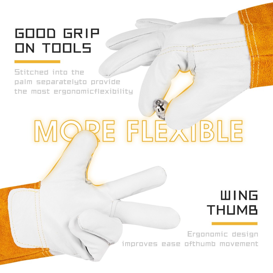 Premium Goatskin TIG Welding Gloves Cuff Cowhide Split Leather (14-inch ...
