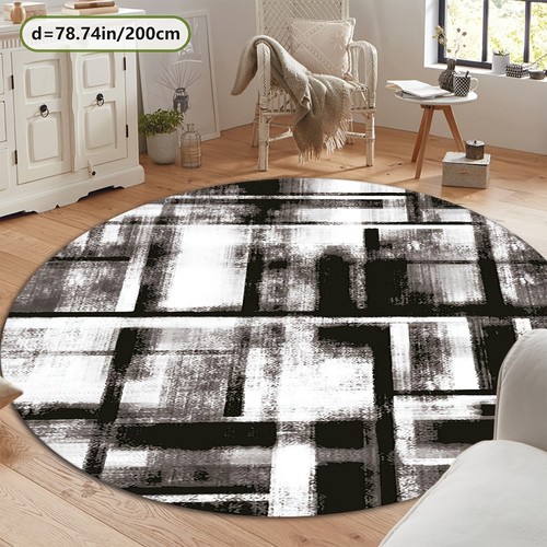 ZULIDA Modern Abstract Geometric Print Round Area Rug, Non-Slip ...