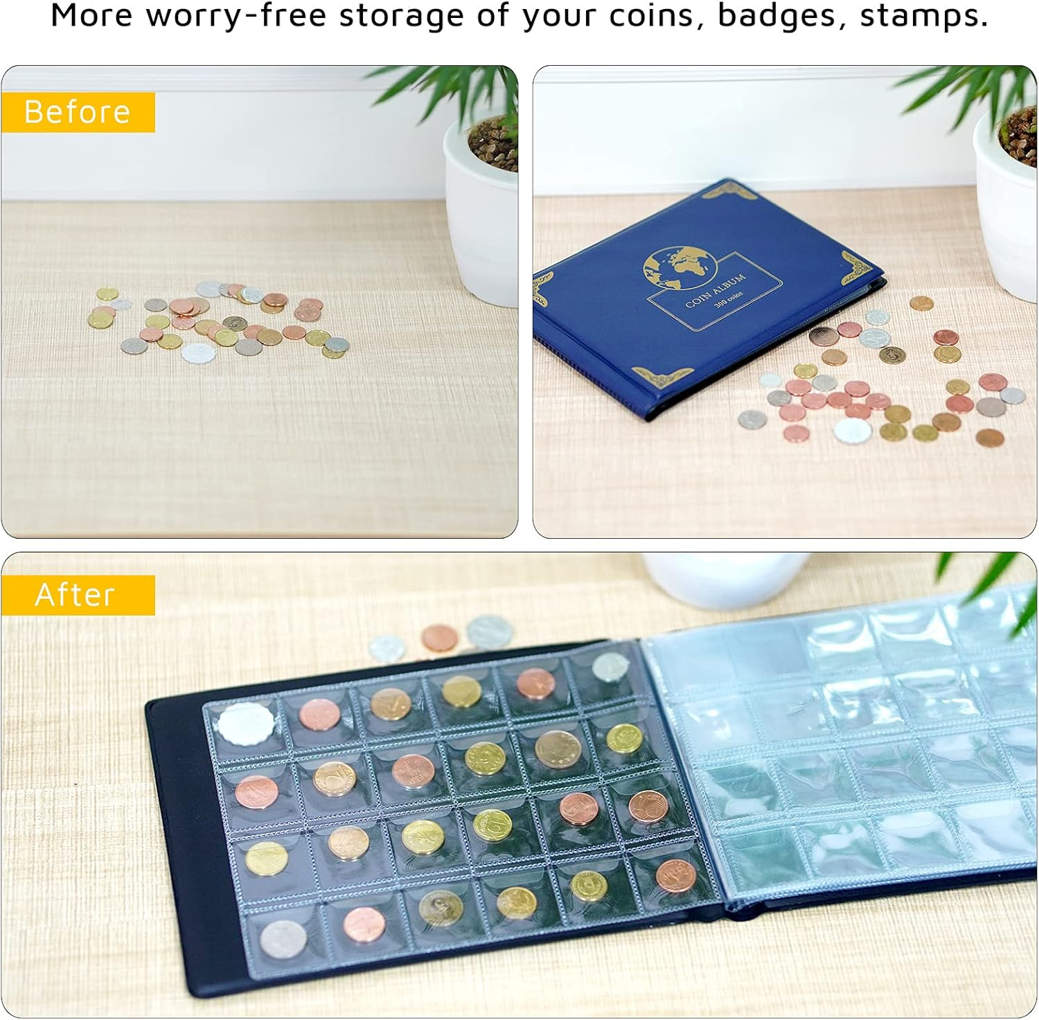 Coin Collection Supplies Holder Book for Collectors, 300 Pockets Coin ...