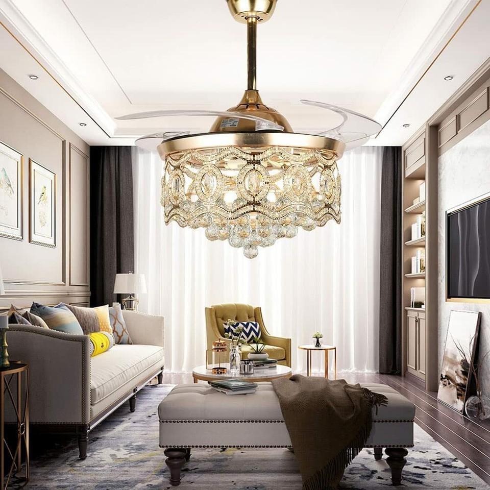 42"Crystal Fandelier Fan Lights Modern Ceiling Fan with Light and ...
