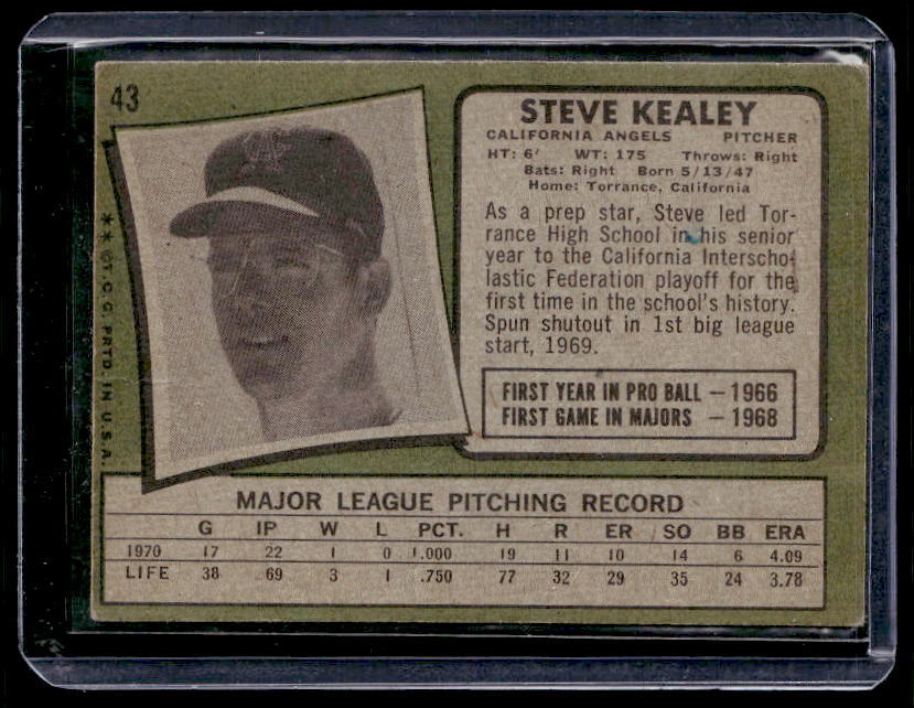 1971 Topps #43 Steve Kealey California Angels VG-EX Baseball Card *B117 ...