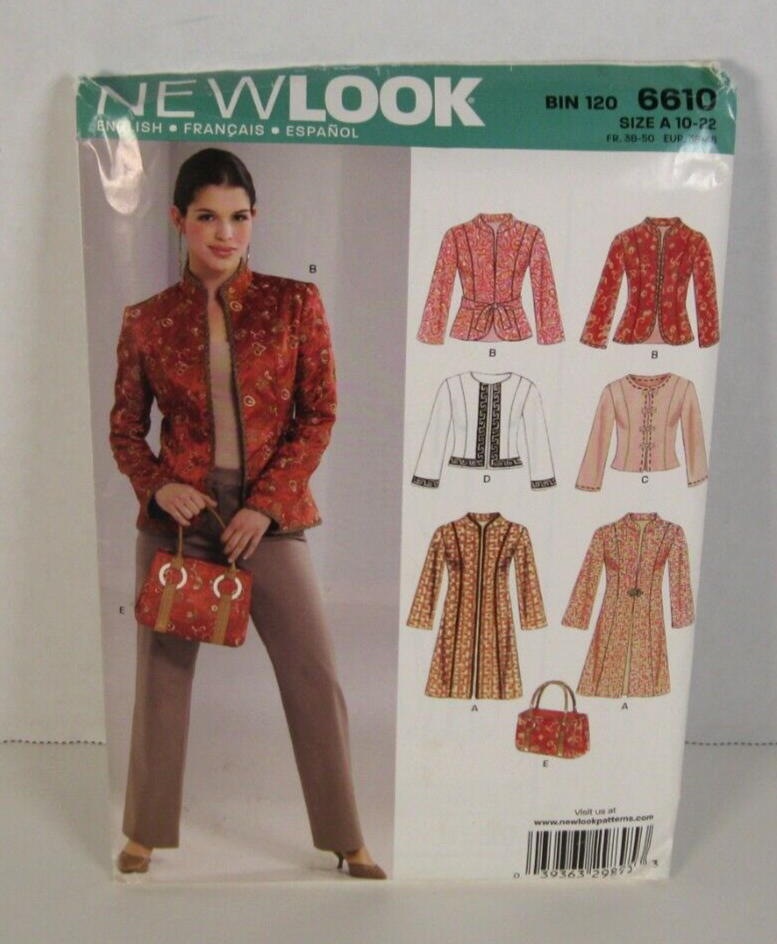 New Look 6610 Long Sleeved Jackets & Coat + Bag Pattern Misses' 10-22 ...
