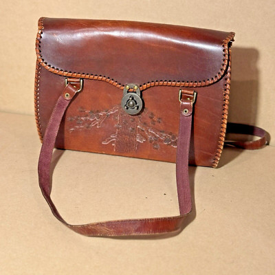 AMAZING Vintage Hand Tooled Leather Handbag Purse Bag Tree Embossed ...