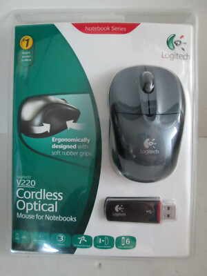 Logitech V220 Gray Cordless Optical Mouse For Notebooks Work Travel ...