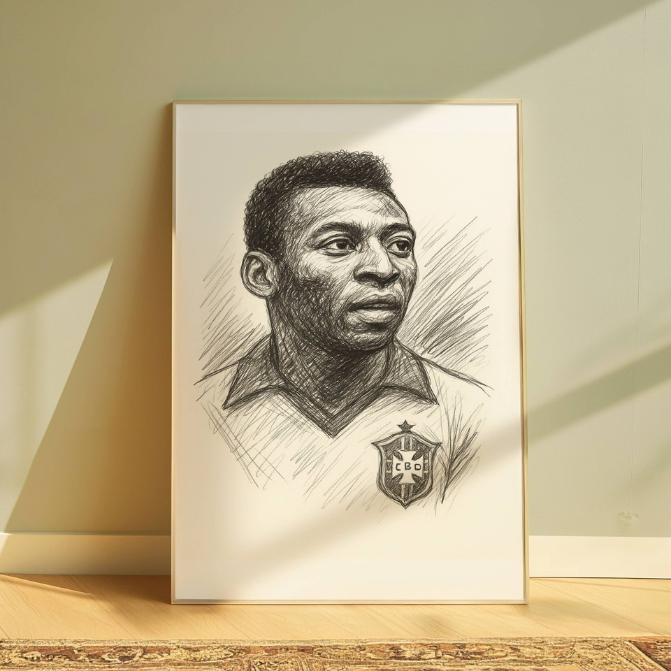 PELE DRAWING PRINT SKETCH 8" x 10" PELE BRAZIL LEGEND SOCCER PRINT WALL ...