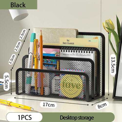 Papers Trays Notebook Stand Rack Desk 3-Layer Black Metal Iron Mesh ...