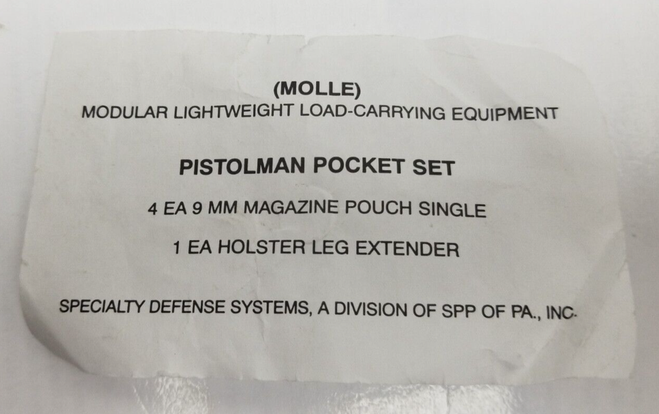 NIB USGI MOLLE ACU PISTOLMAN SET LEG EXTENDER w 4 SINGLE 9mm MAG ...