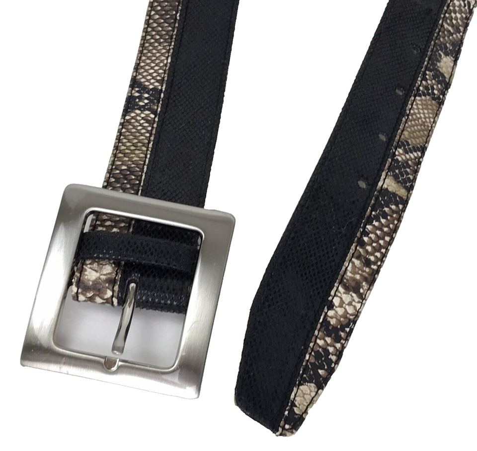 Snake Skin Belt Womens 34 36 Two Tone Brown Black Silver Buckle Vegan ...