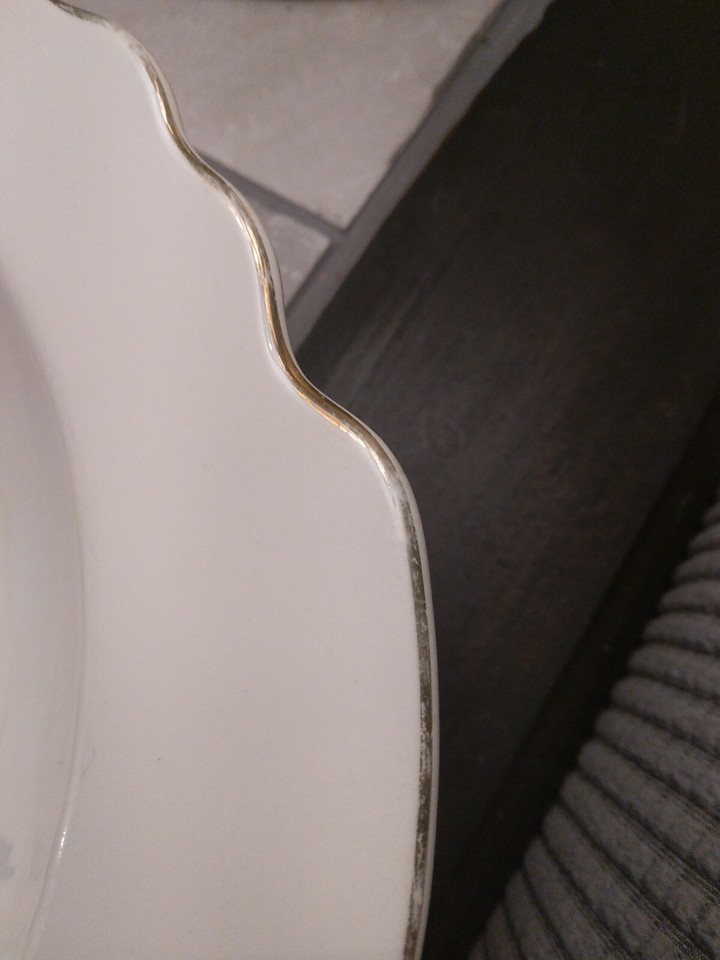 VTG Hand-Painted Porcelain Serving Bowl Gold Rim Pink Pale Yellow ...