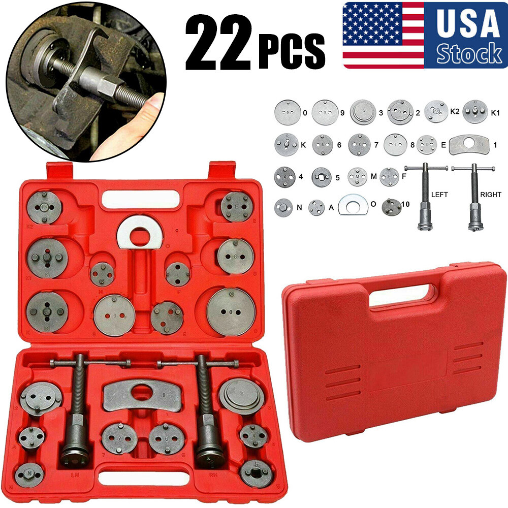 22PCS CALIPER TOOL KIT CASE WIND BACK DISC BRAKE PAD PISTON COMPRESSOR ...