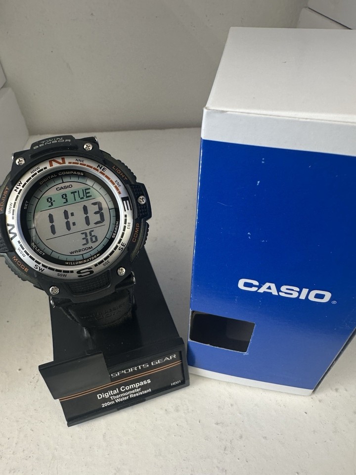 CASIO TWIN SENSOR SGW-100B-3V COMPASS ,THERMOMETER 200M WATER RESISTANT ...