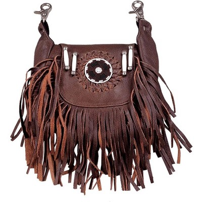 Unik International Women's Brown Fringe Leather Clip-On Bag - 2114.BR ...