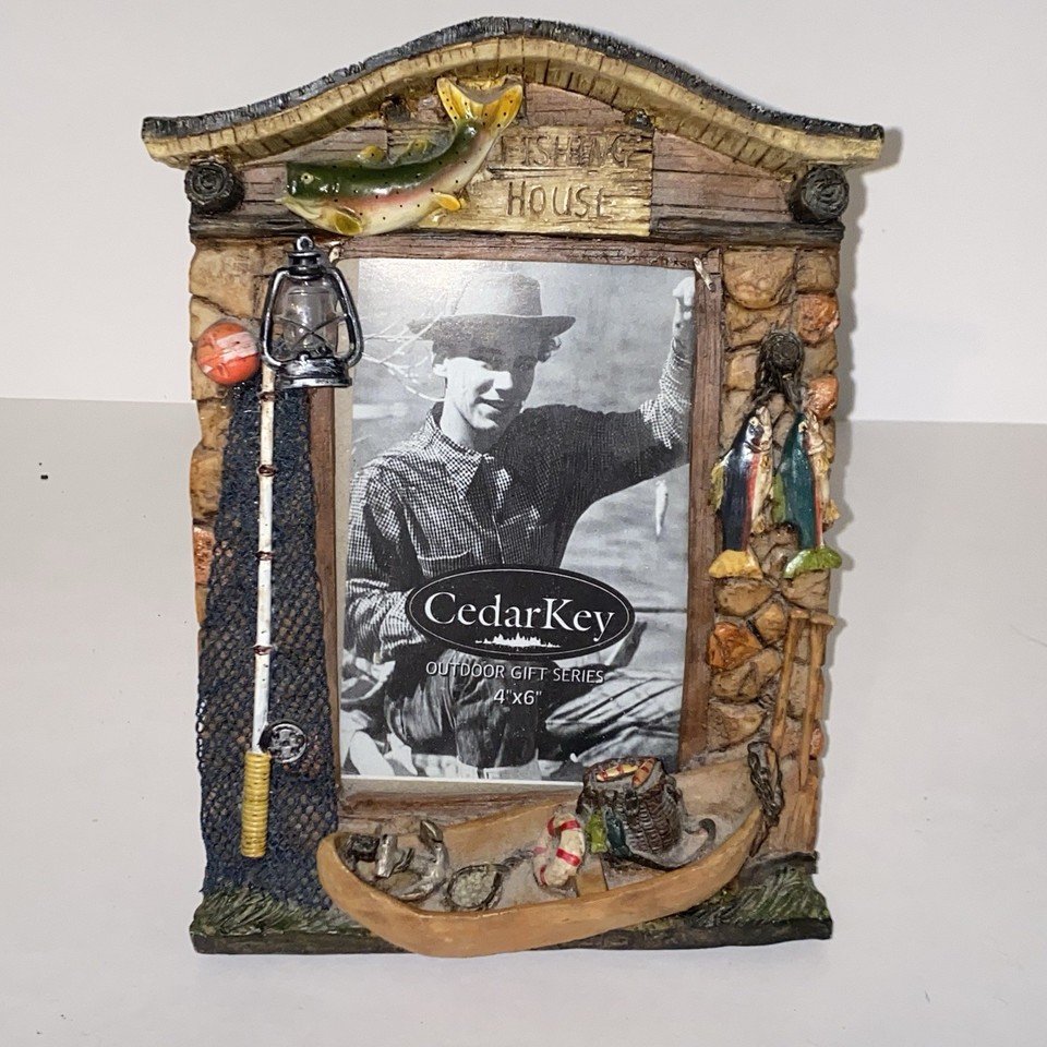 3D Outdoor Rustic Fishing Cabin Decor 4x6 Photo Frame Heavy Polystone ...