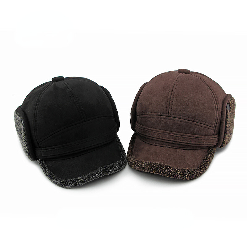 Men Suede Leather Warm Lined Baseball Cap Winter Earflap Hat Windproof ...