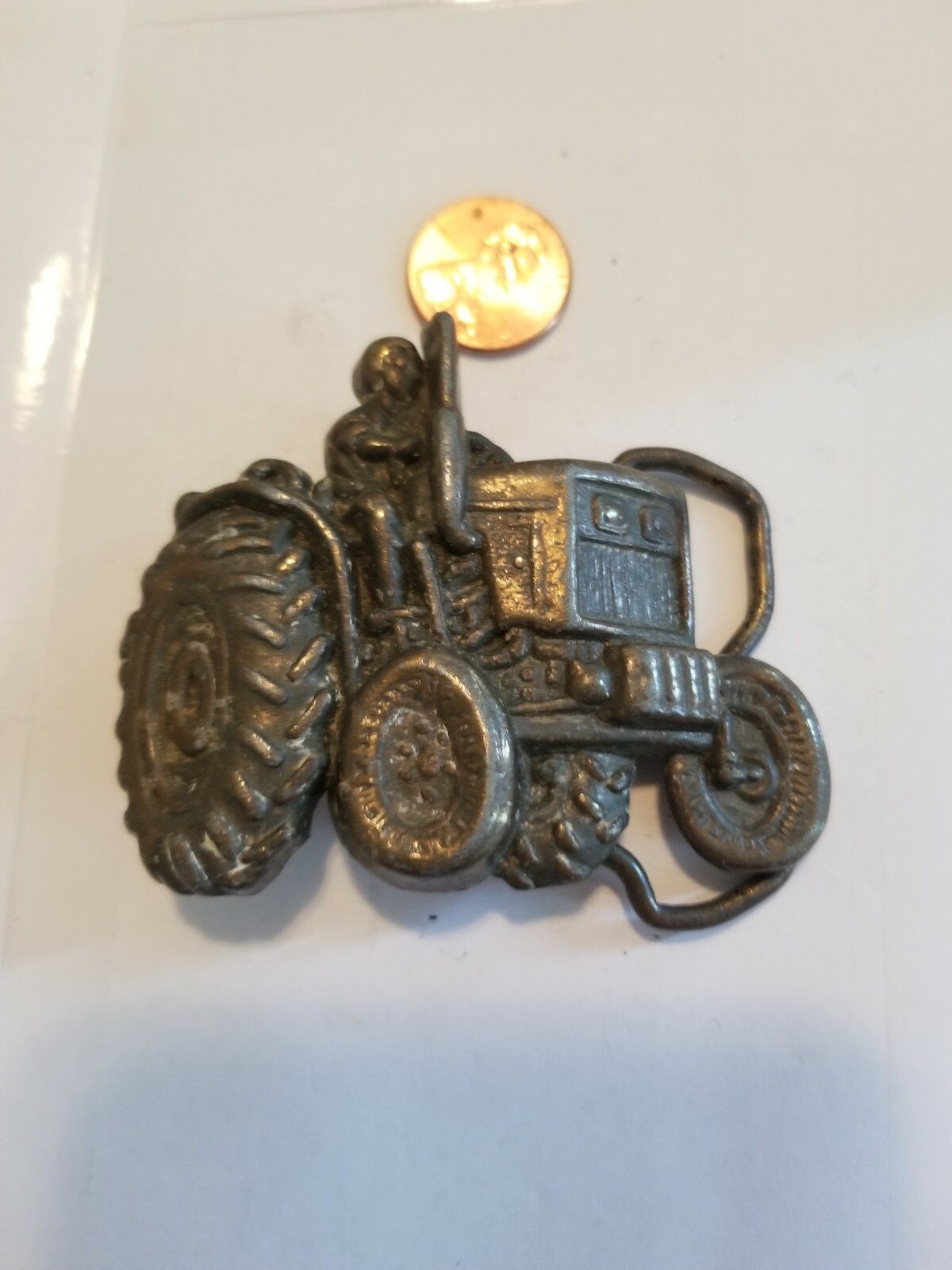Vintage Farmer Tractor Brass Belt Buckle Tractor Shape - Gem