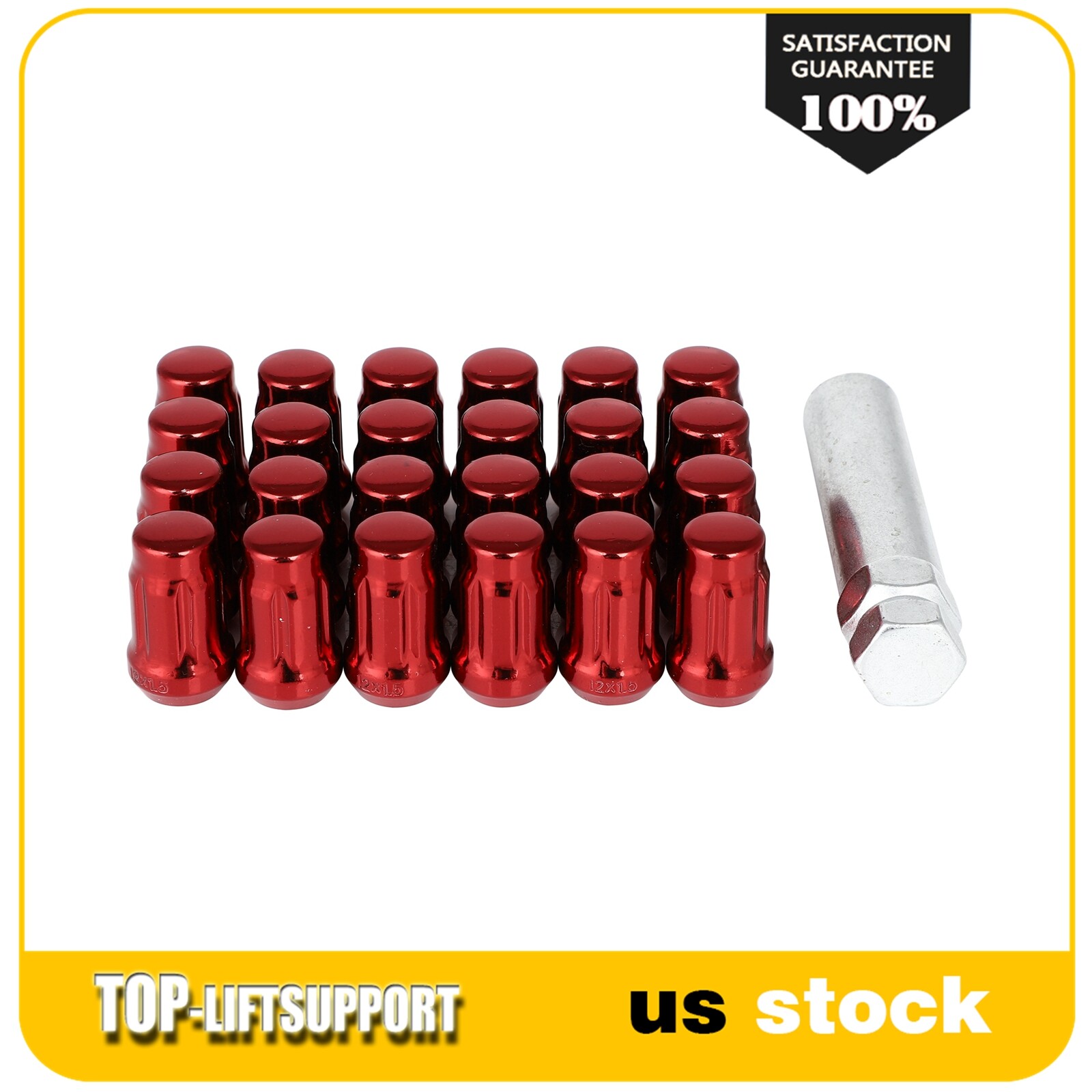 24 Lug Nuts Bulge Acorn 12x1.5 Red Wheel Nut Set + Key Fits Honda Chevy ...