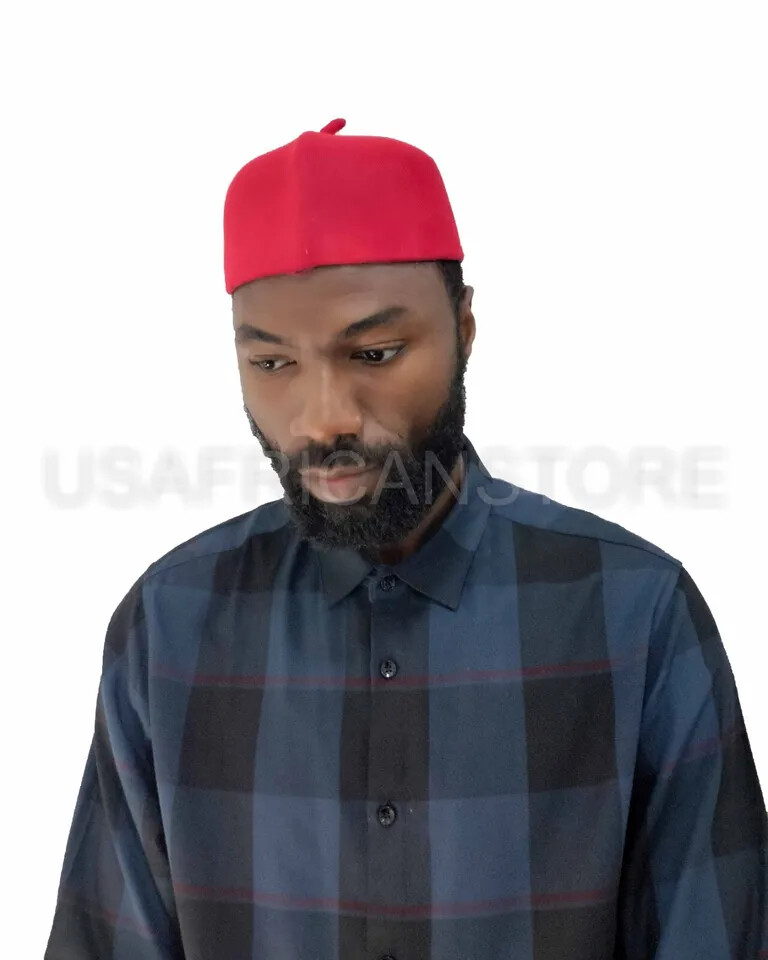 Red Cap, Igbo Men Traditional Cap, African Red Chieftaincy Hat 'Okpu ...