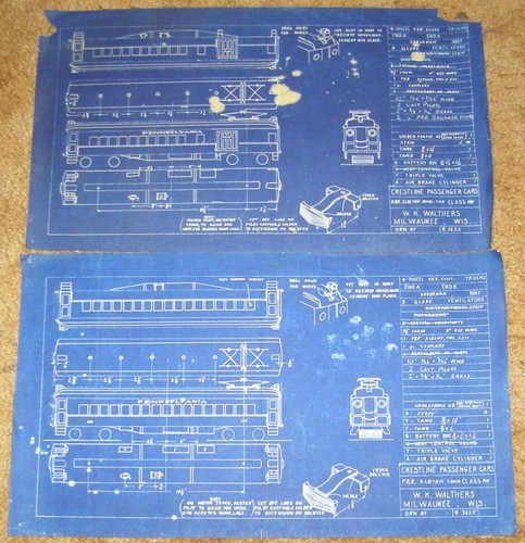 O Scale 2 BLUEPRINTS Plan PRR PENNSYLVANIA MU COACH COMBINE Crestline ...